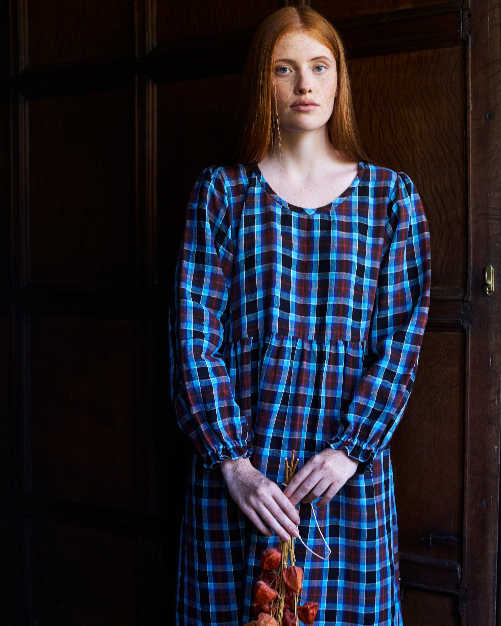 Long Sleeve Empire Line Dress in Irish Linen Tartan | Made in England ...